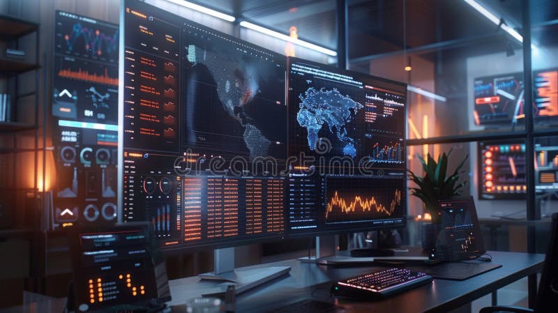 A Futuristic Command Center With Multiple High Tech Screens Displaying Various Types Of Data
