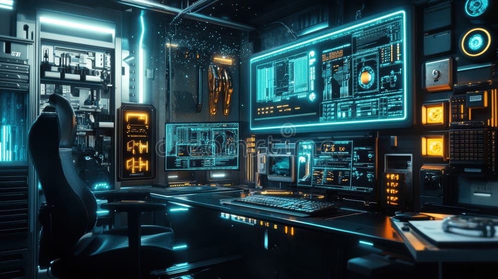 Futuristic Command Center Showing Data Analysis on Multiple Screens Stock Image - Image of ...