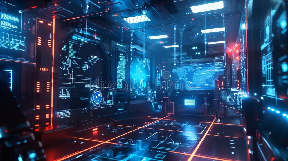 Futuristic Command Center Showing Global Monitoring And Data Analysis