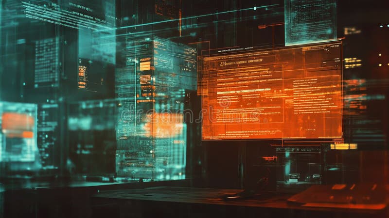 Futuristic Command Center Showing Programming Code on Multiple Screens Stock Video - Video of ...