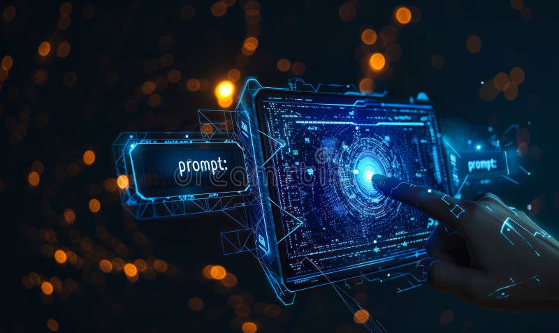 Futuristic Command Prompt on a Digital Interface with a Holographic ...