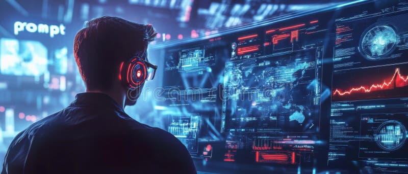 Futuristic Command Prompt on Holographic Screen Stock Illustration ...