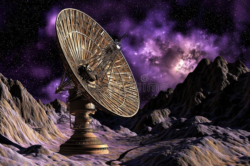 Futuristic Communication Array Illuminated on an Alien Planet Under a ...