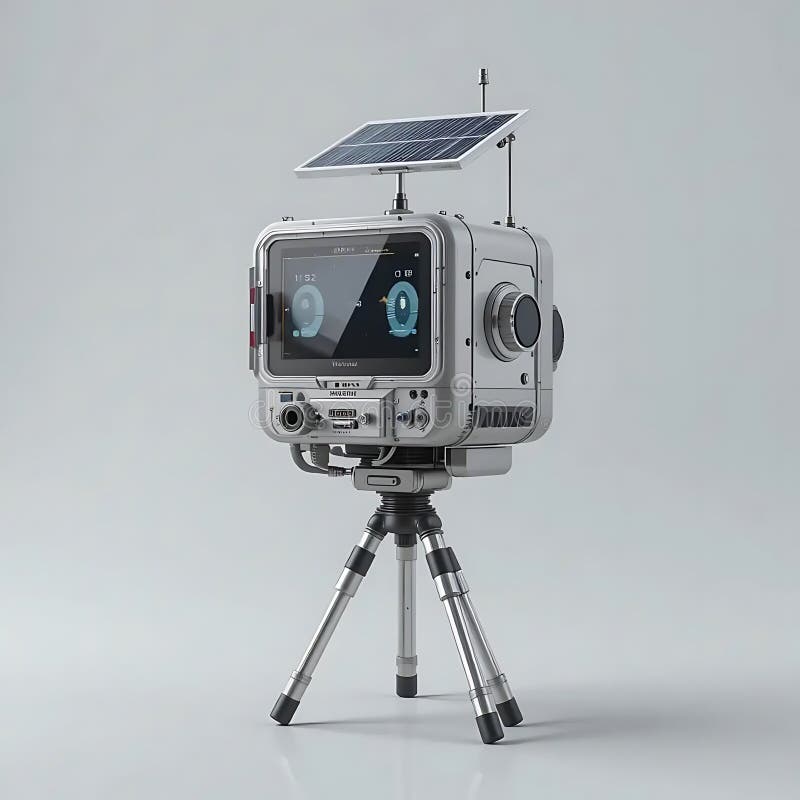 Futuristic Communication Device on Tripod with Solar Panel and Display ...