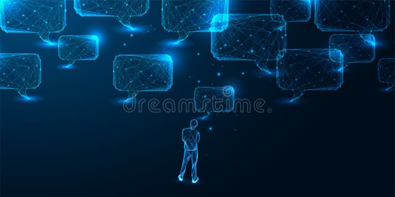 Futuristic Communication Network Concept with Man Surrounded by Speech ...