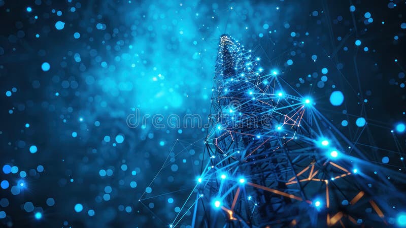 A Futuristic Communication Tower with Glowing Connections, Depicting ...