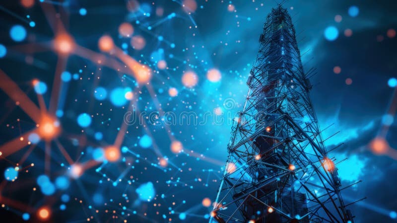 A Futuristic Communication Tower with Glowing Connections, Depicting ...