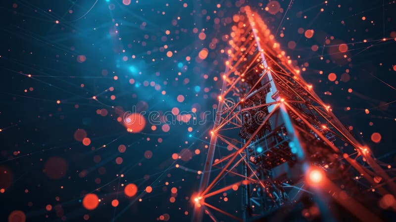 A Futuristic Communication Tower with Glowing Connections, Depicting ...