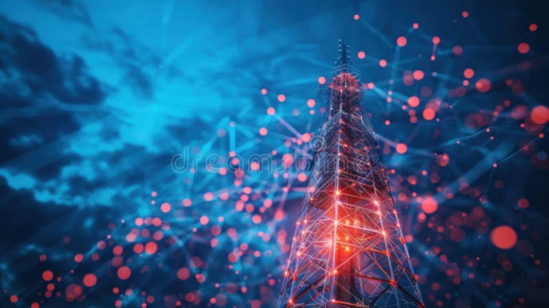 A Futuristic Communication Tower with Glowing Connections, Depicting ...