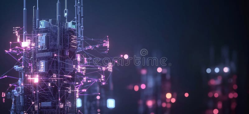 Futuristic Communication Towers with Glowing Connections and Digital ...