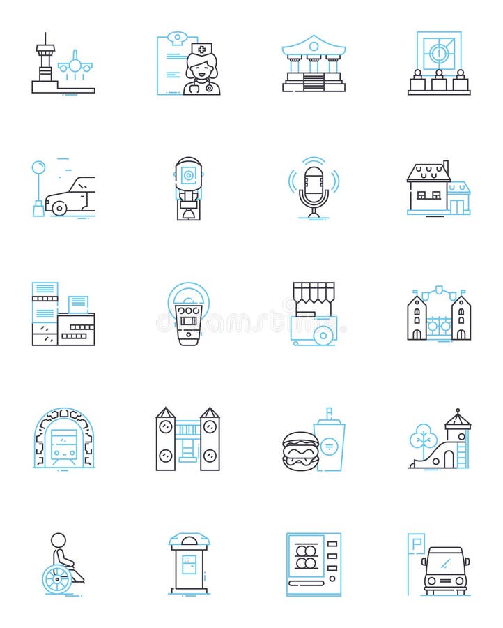 Futuristic Communities Linear Icons Set. Utopian, Dystopian ...