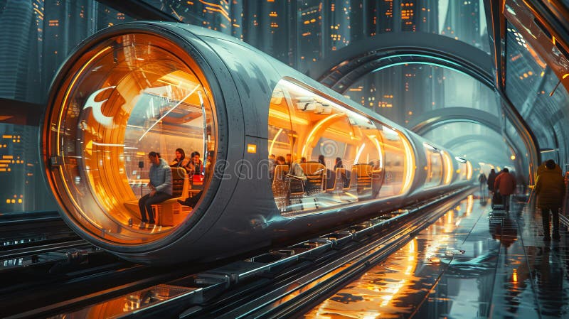 A Futuristic of Commuters in a High Speed Train, Futuristic Technology ...