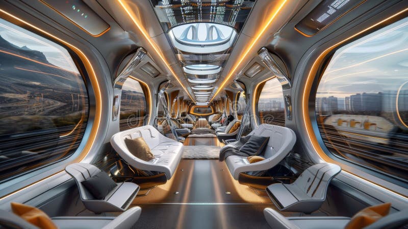 A Futuristic of Commuters in a High Speed Train, Futuristic Technology ...