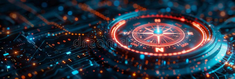 Futuristic Compass on Circuit Board with Glowing Lights Stock Image ...