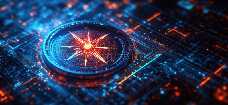 Futuristic Compass Design with Glowing Circuitry and Digital Elements ...