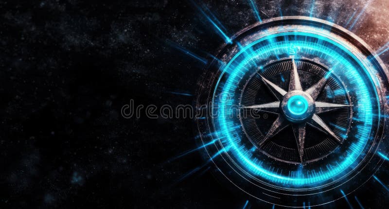 Futuristic Compass with Glowing Blue Lights Stock Illustration ...