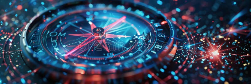 Futuristic Compass with Glowing Circuits and Lights Stock Image - Image ...