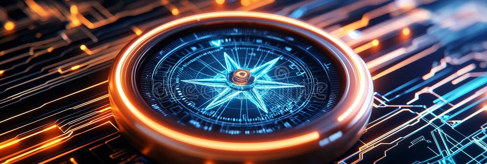 Futuristic Compass with Glowing Elements on Digital Background ...