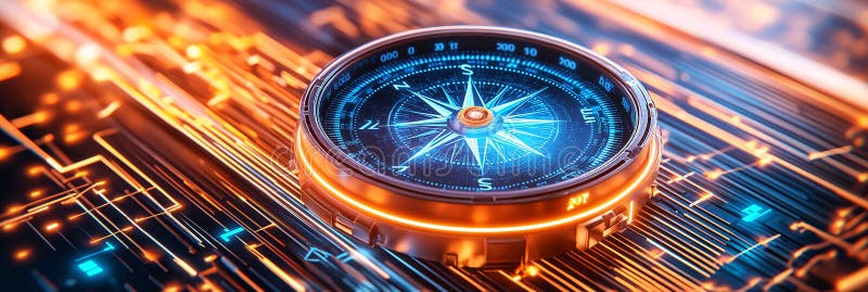 Futuristic Compass with Glowing Elements and Digital Background ...