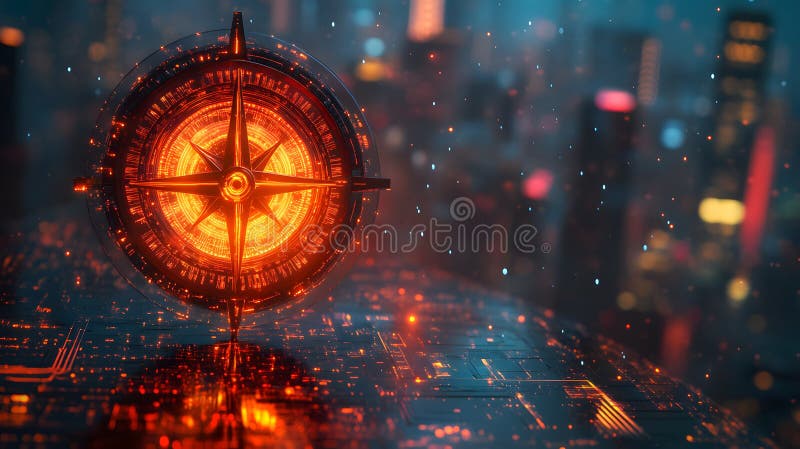 Futuristic Compass Navigation System with Glowing Interface Stock ...