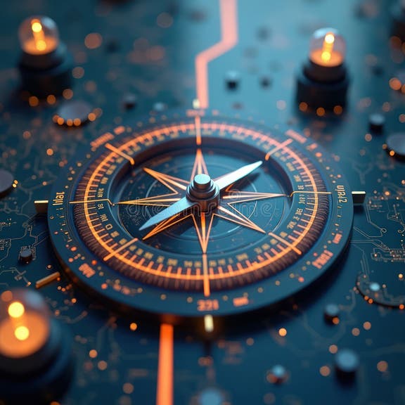 Futuristic Compass Sits on Tech Circuit Board. Advanced Navigation Tech ...