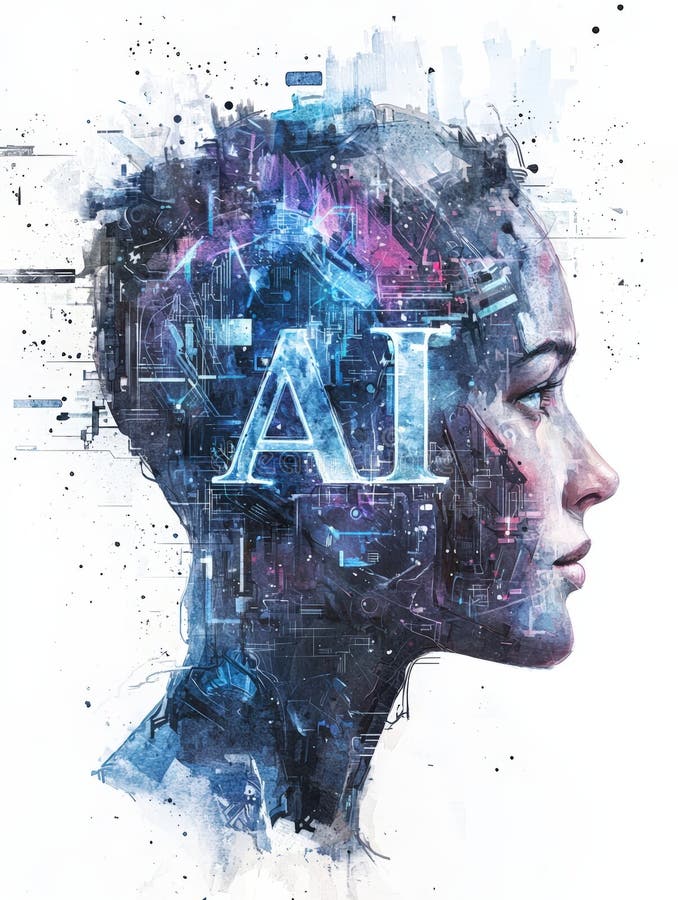 A Futuristic Composition Depicting a Human Profile Intertwined with ...