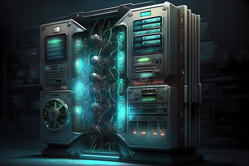 A Futuristic Computer with a Blue Light Coming Out of it. Stock Photo ...