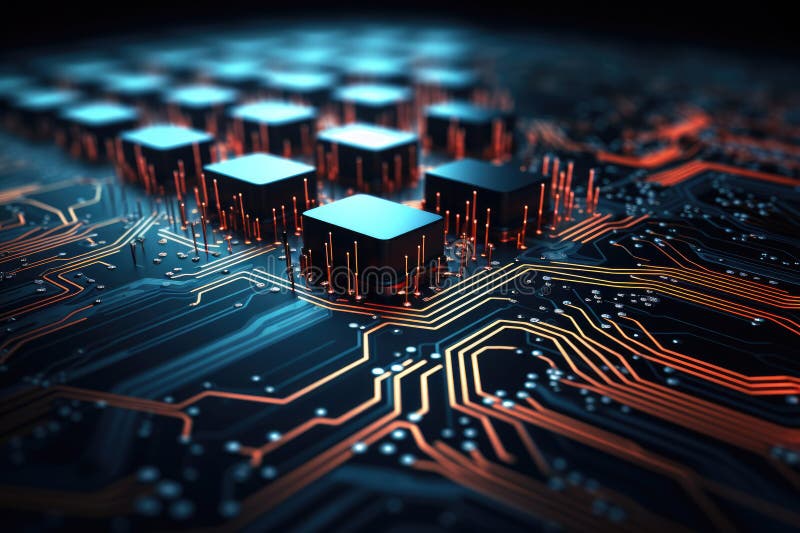 Futuristic Computer Board Network Communication Waves, AI Generated ...