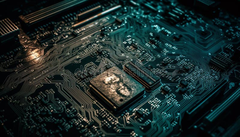 Futuristic Computer Chip Controls Electricity in Industry Generated by ...