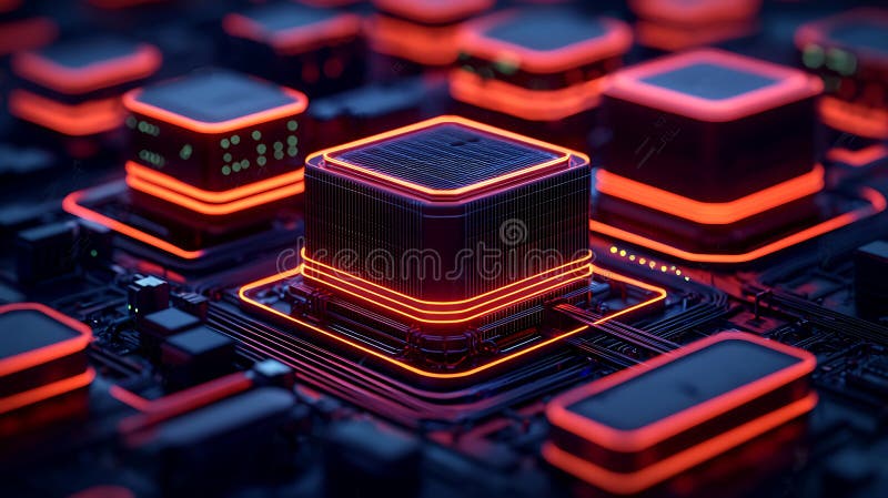 Futuristic Computer Chip Design with Vibrant Neon Lights and High-tech ...
