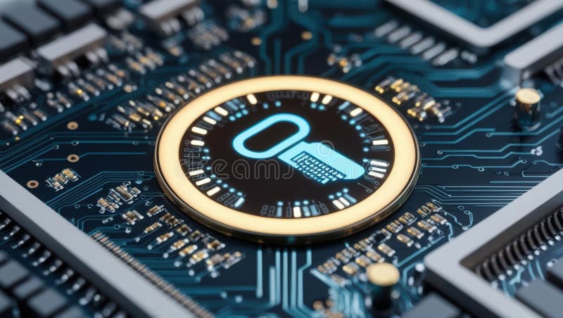 Futuristic Computer Chip Featuring Glowing Security Key Embedded in ...