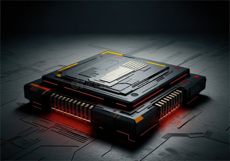 Futuristic Computer Chip Glowing Elements Dark Background Stock Photos ...