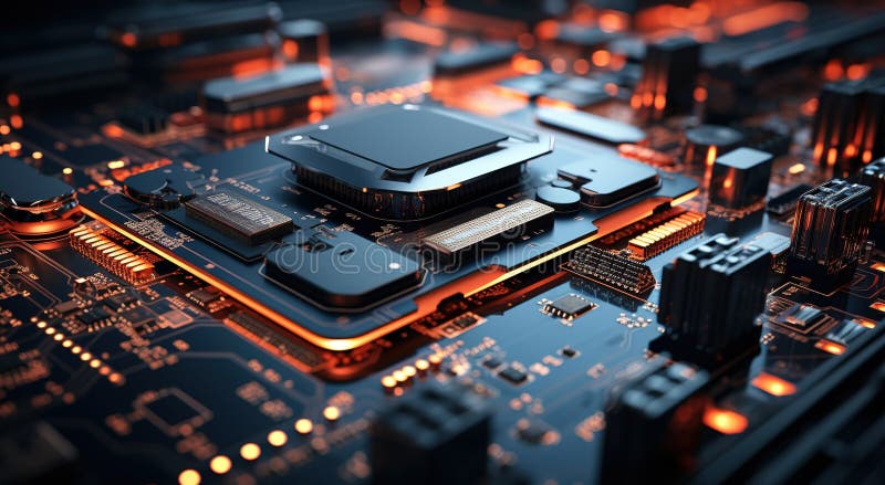 Futuristic Computer Chip with Glowing Orange Light: a Vision of ...