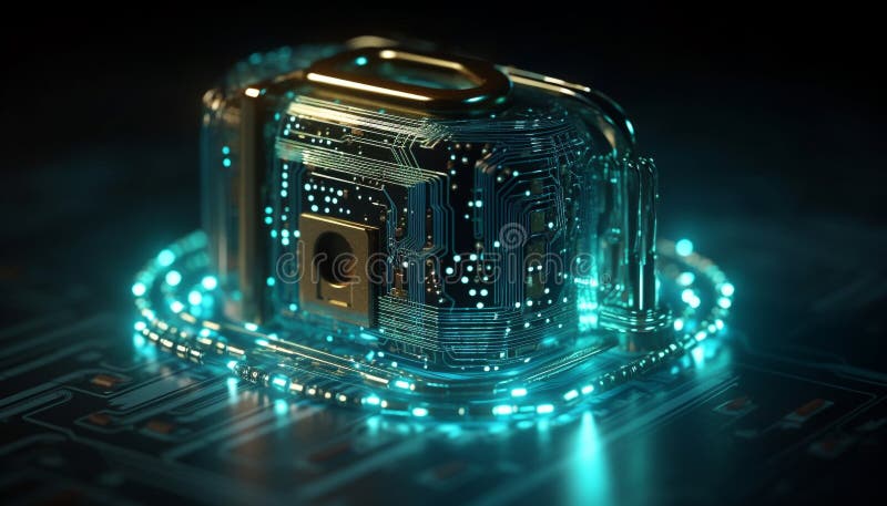 Futuristic Computer Chip Glows Blue, Part of Complex Semiconductor ...