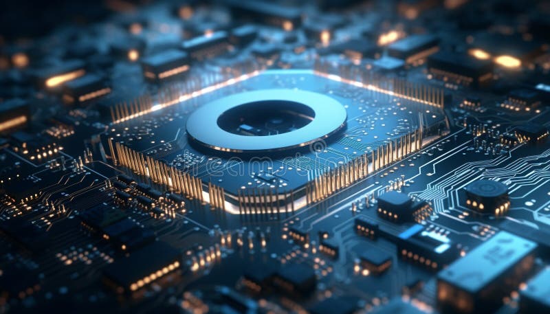 Futuristic Computer Chip Glows with Complex Circuit Board Pattern ...