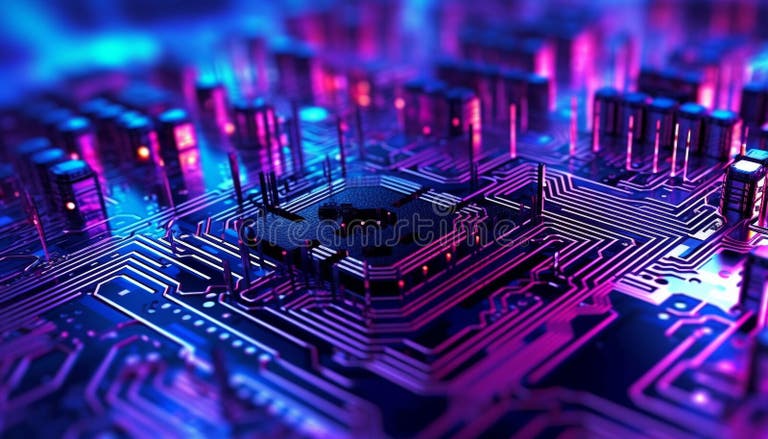 Futuristic Computer Chip Glows with Complex Circuit Board Pattern ...
