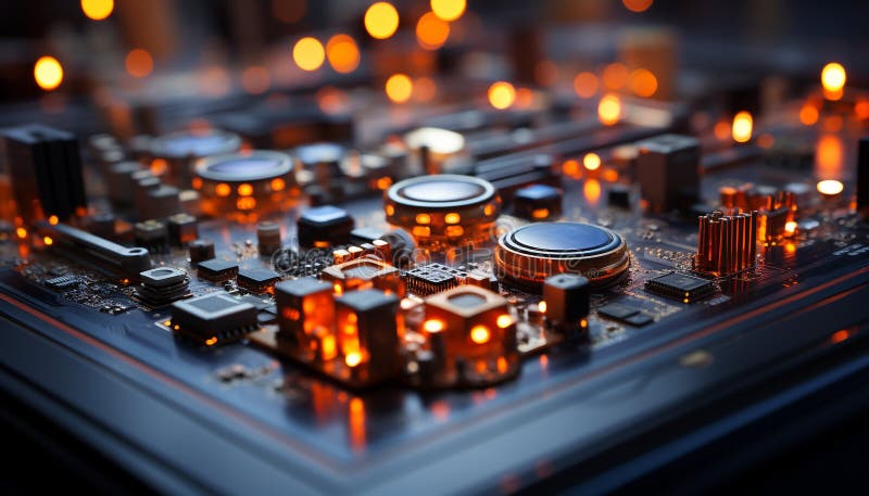 Futuristic Computer Chip Glows, Connecting Power Supply for Internet ...