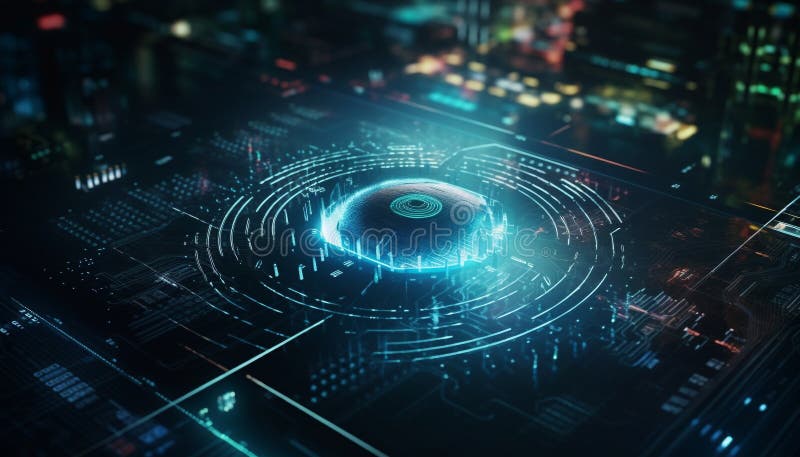 Futuristic Computer Chip Glows on Dark Motherboard, Complex Technology ...