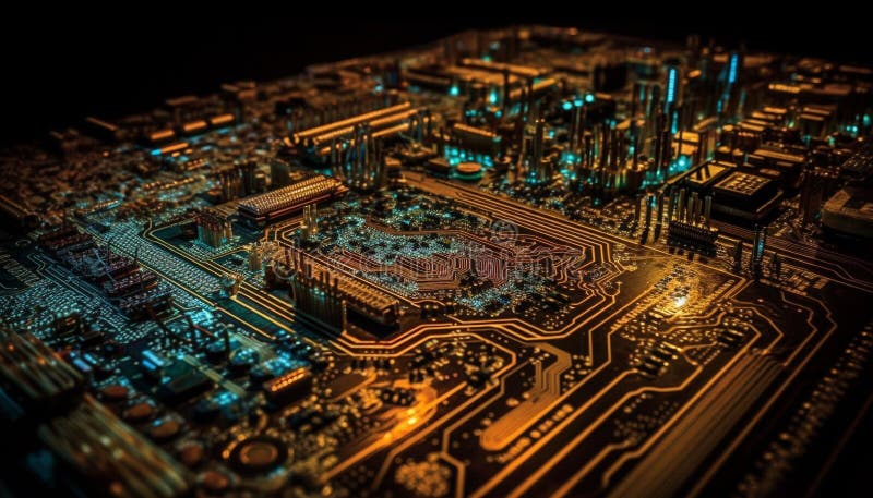 Futuristic Computer Chip Glows, Powering Global Communications and ...