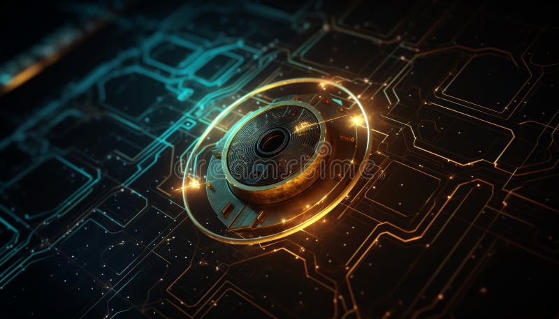 Futuristic Computer Chip Pattern Glows with Blue Semiconductor ...