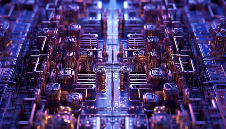 Futuristic Computer Chip Pattern in a Row for Electronics Industry ...