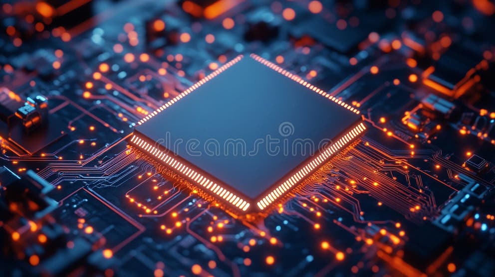 Futuristic Computer Chip Set on Circuit Board Stock Illustration ...