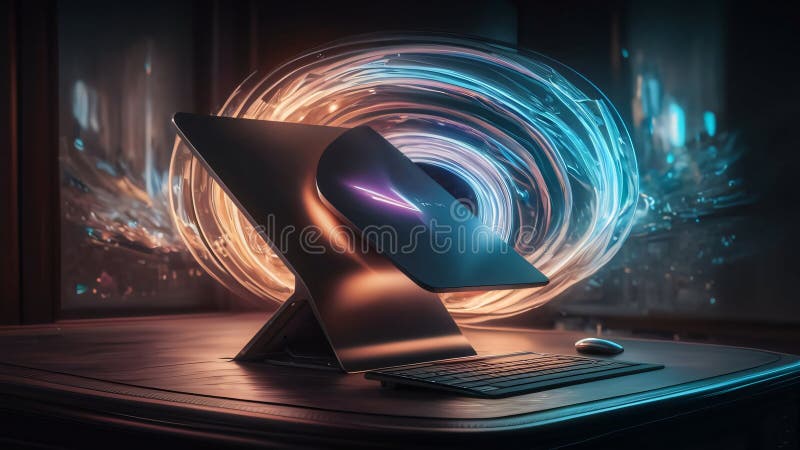 Futuristic Computer Desktop Setup with Abstract High Quality Image ...