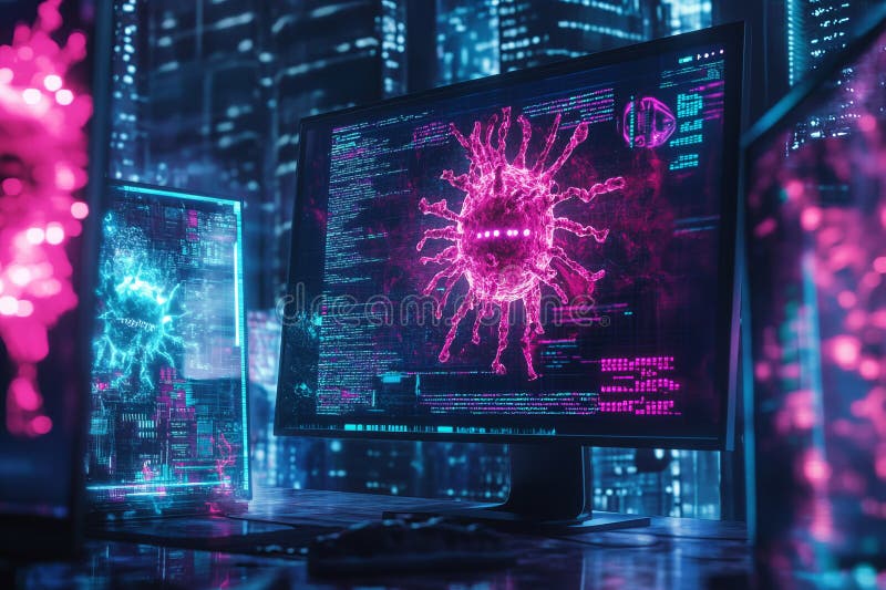 Futuristic Computer Display Showing Virus Concept in Cyber Environment ...