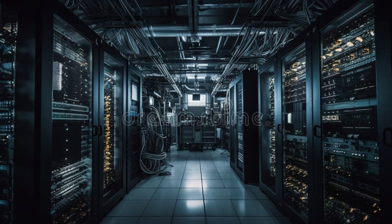 Futuristic Computer Equipment in a Row Inside a Built Structure ...