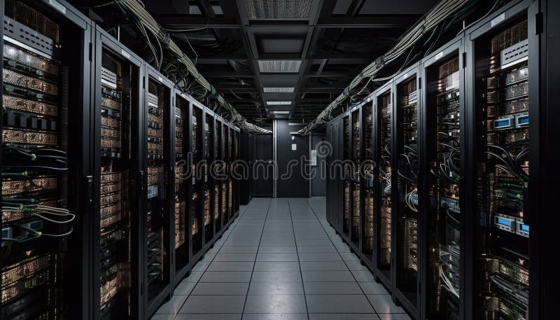 Futuristic Computer Equipment in Row Inside Data Center Generated by AI ...