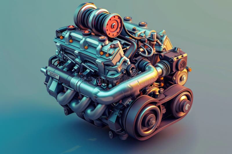 A Futuristic Computer-generated Engine Sits on a Bright Blue Background ...