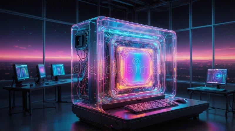 Futuristic Computer with Glowing Casing in Modern Office Stock ...
