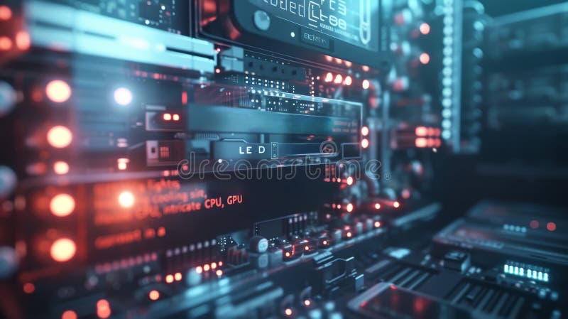 Futuristic Computer Hardware with Vibrant Red LED Illumination. Stock ...