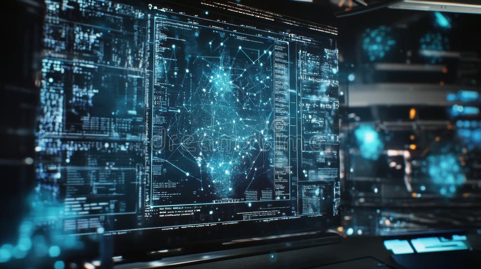 Futuristic Computer Interface Displaying Complex Data Analysis and Network Connections Stock ...